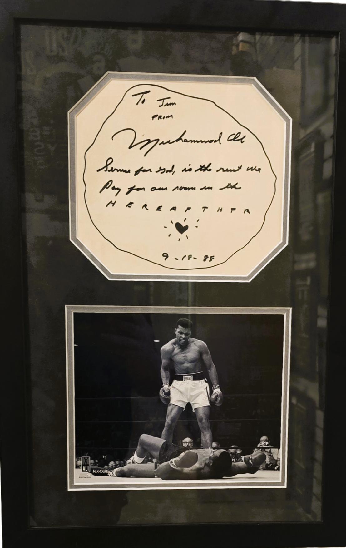 Muhammad Ali Signed, Hand-Written Note with Drawing Collage