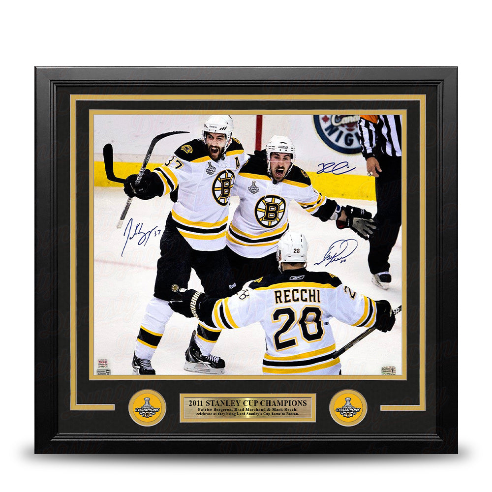 Patrice Bergeron, Mark Recchi, & Brad Marchand Autographed Boston ...