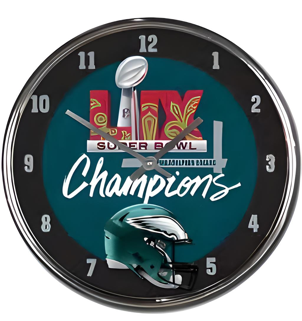 Philadelphia Eagles Super Bowl LIX Champions Round Chrome Clock ...