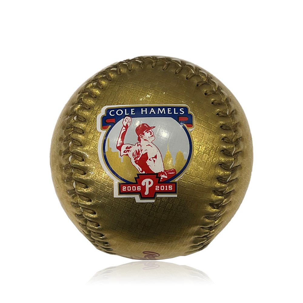 Cole Hamels Retirement Night Commemorative Gold Rawlings Baseball ...