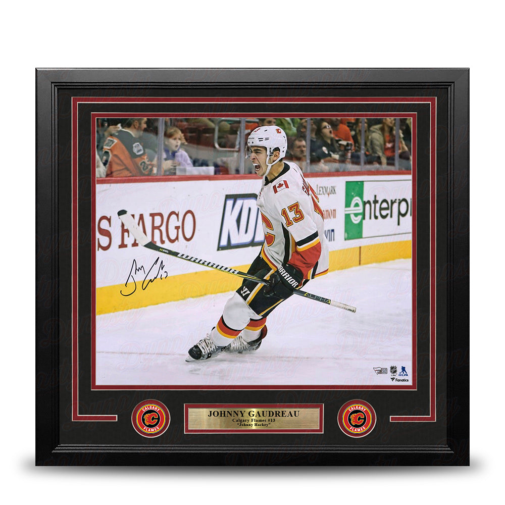 Johnny Gaudreau Celebration Calgary Flames Autographed 16" x 20" Framed ...