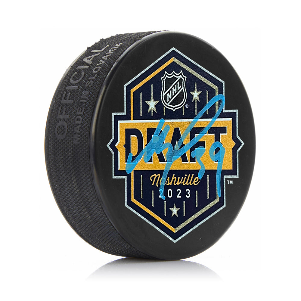 Matvei Michkov Autographed 2023 NHL Draft Nashville Logo Puck | Flyers ...