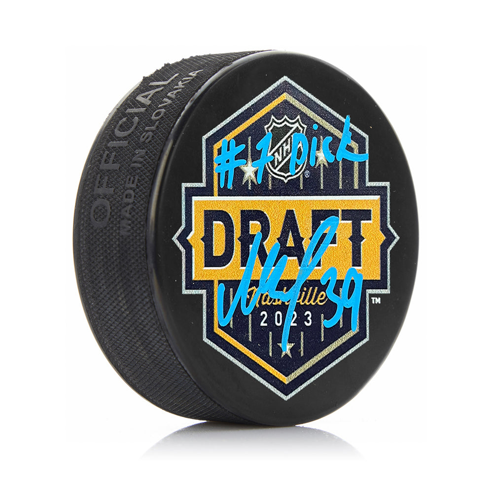 Matvei Michkov Autographed 2023 NHL Draft Nashville Logo Puck with #7 ...