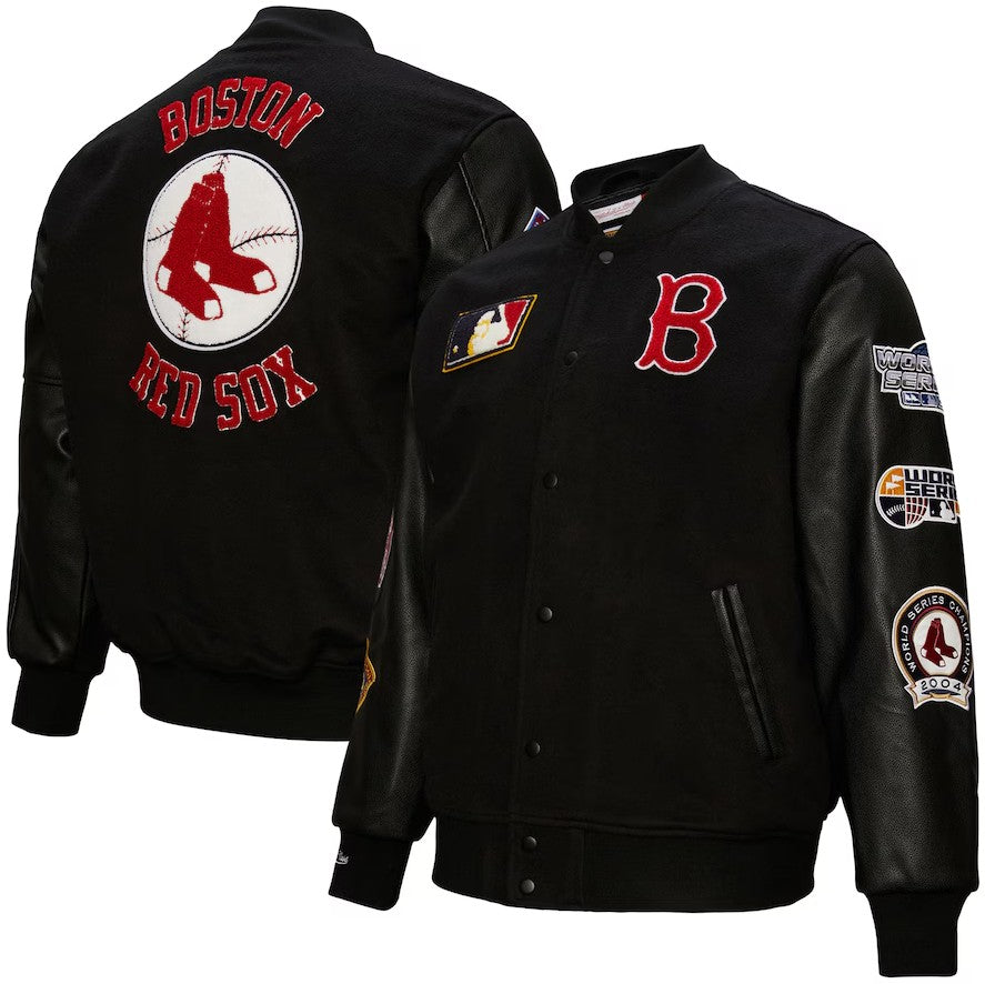 Boston Red Sox Mitchell & Ness Black Blackout Collection Full-Snap ...