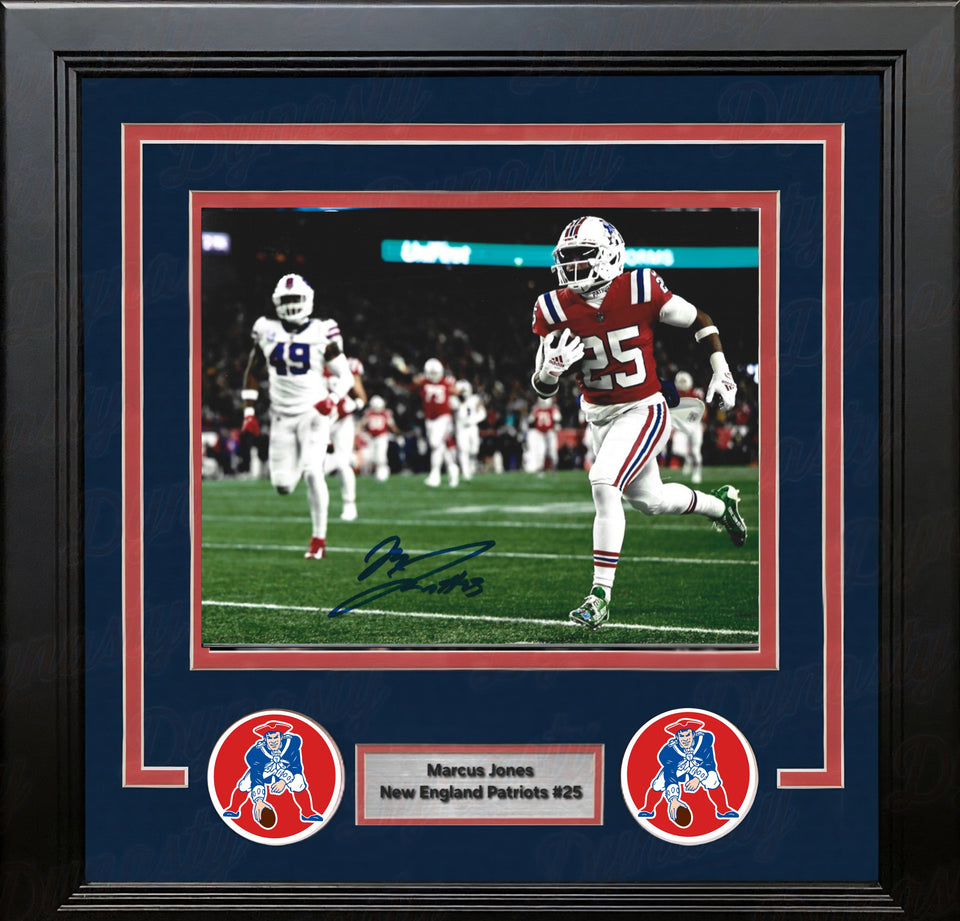 Marcus Jones New England Patriots Signed 16" x 20" Pick 6 Framed Photo