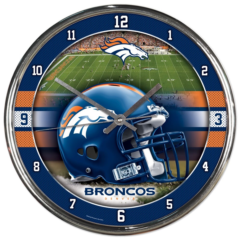 Denver Broncos Round Chrome Clock | Football Clocks, Novelties, and ...