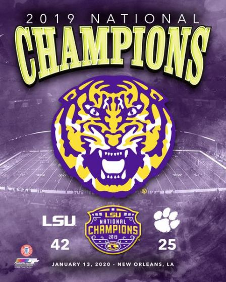 LSU Tigers 2019 National Champions Logo & Score NCAA Football Photo ...