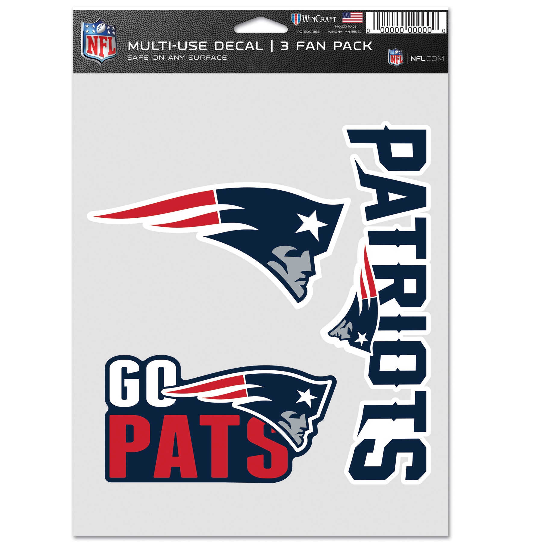 New England Patriots 3-Piece Fan Multi Use Decal Set | Football Car ...