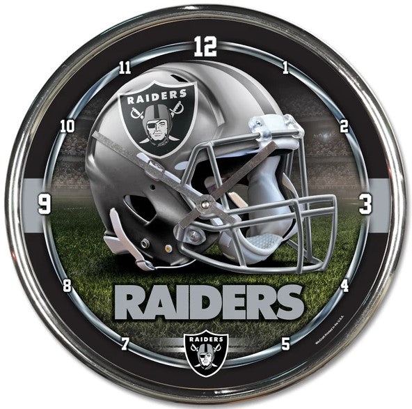 Las Vegas Raiders Round Chrome Clock | Football Clocks, Novelties, and ...