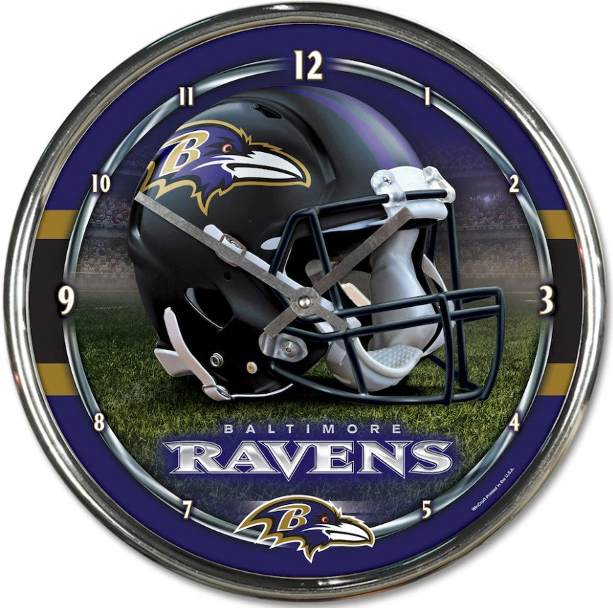 Baltimore Ravens Round Chrome Clock | Football Clocks, Novelties, and ...