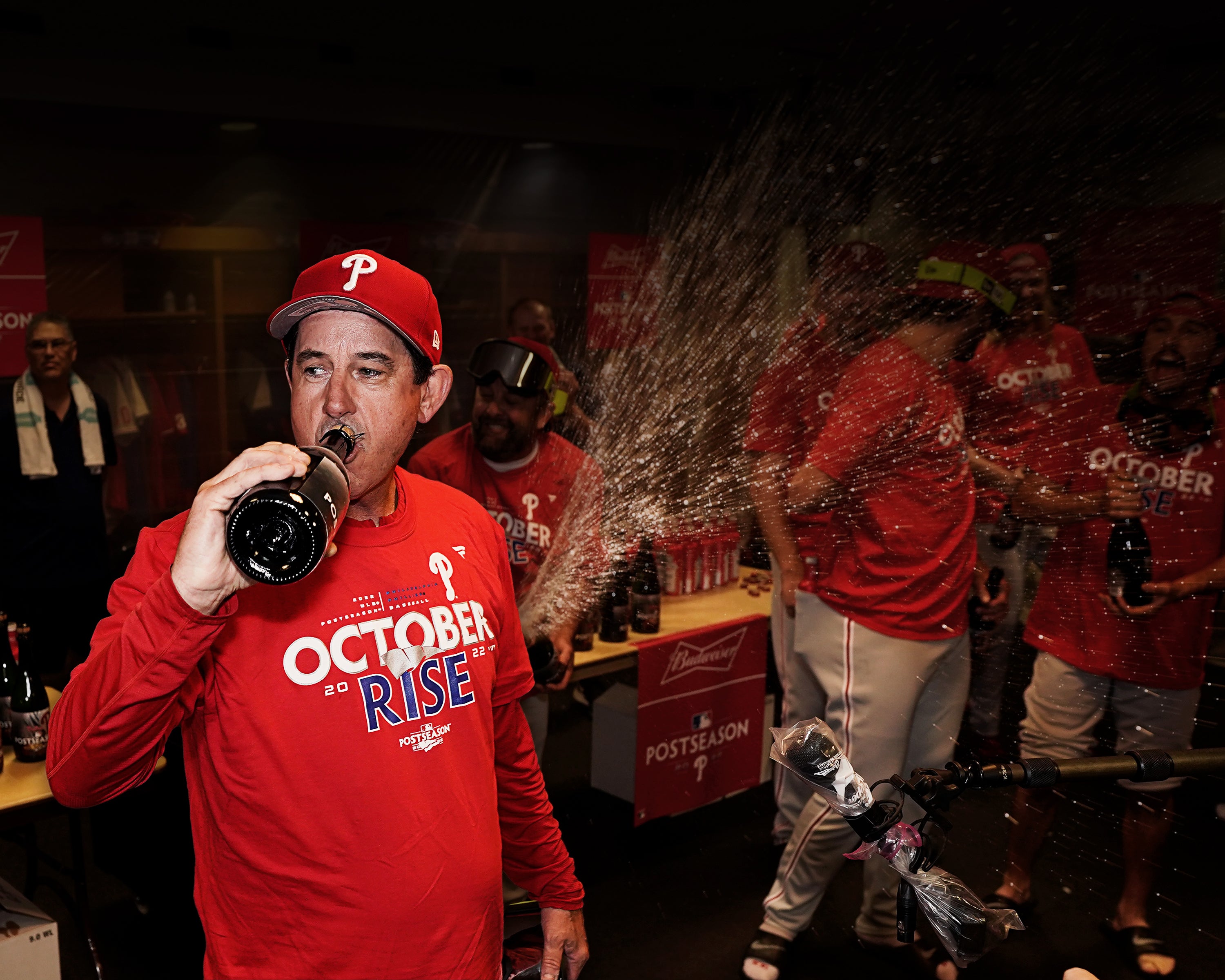 Rob Thomson 2022 NL Champions Locker Room Celebration Philadelphia ...