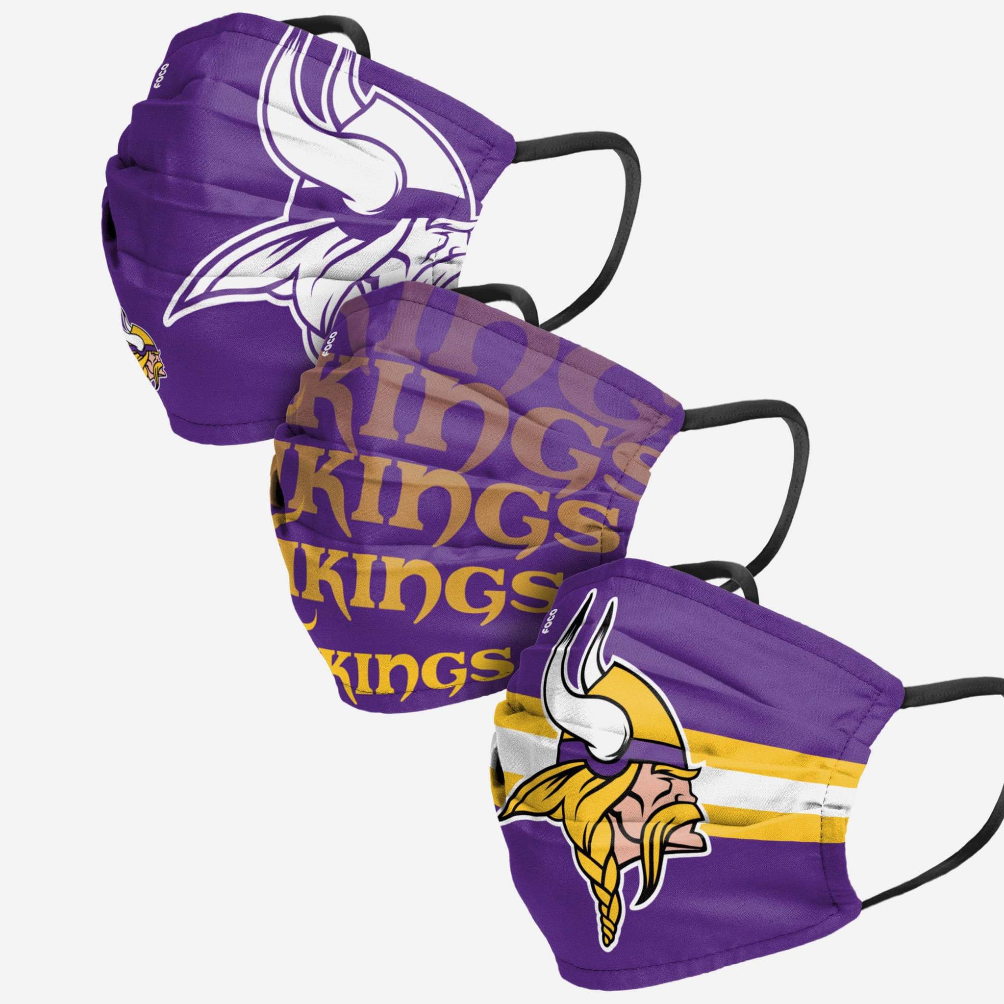 Minnesota Vikings 3-Pack Match Day Face Mask Covers | Football ...