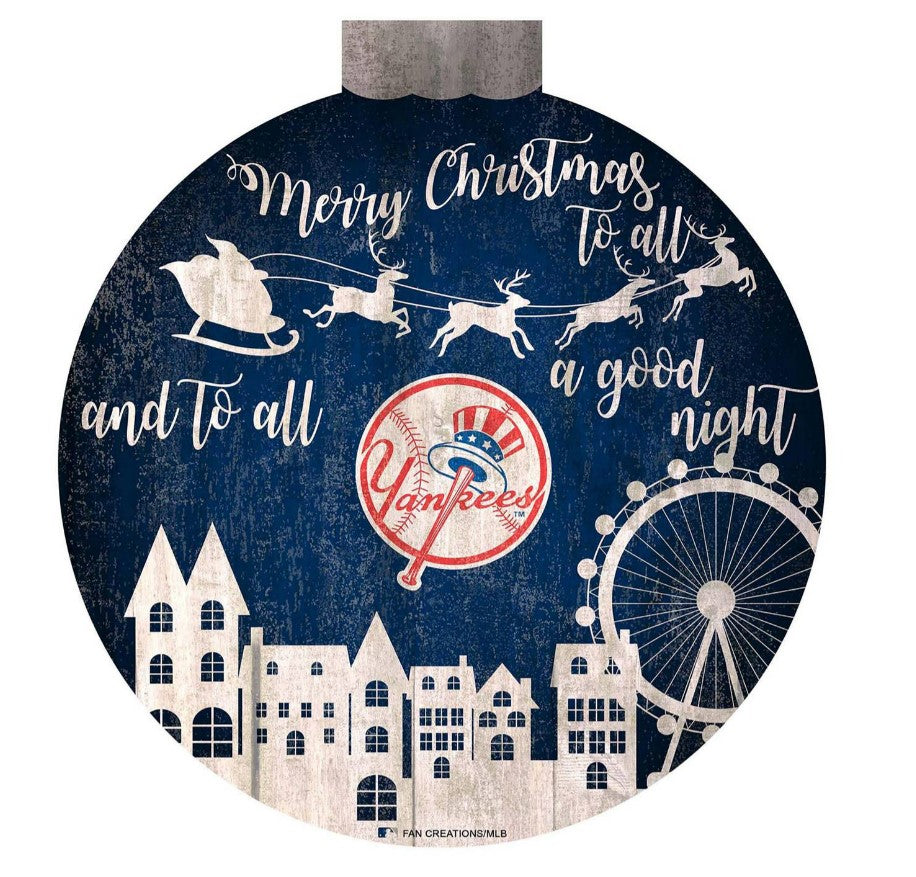 New York Yankees 12" Christmas Village Wall Art Wood Sign | Sports ...